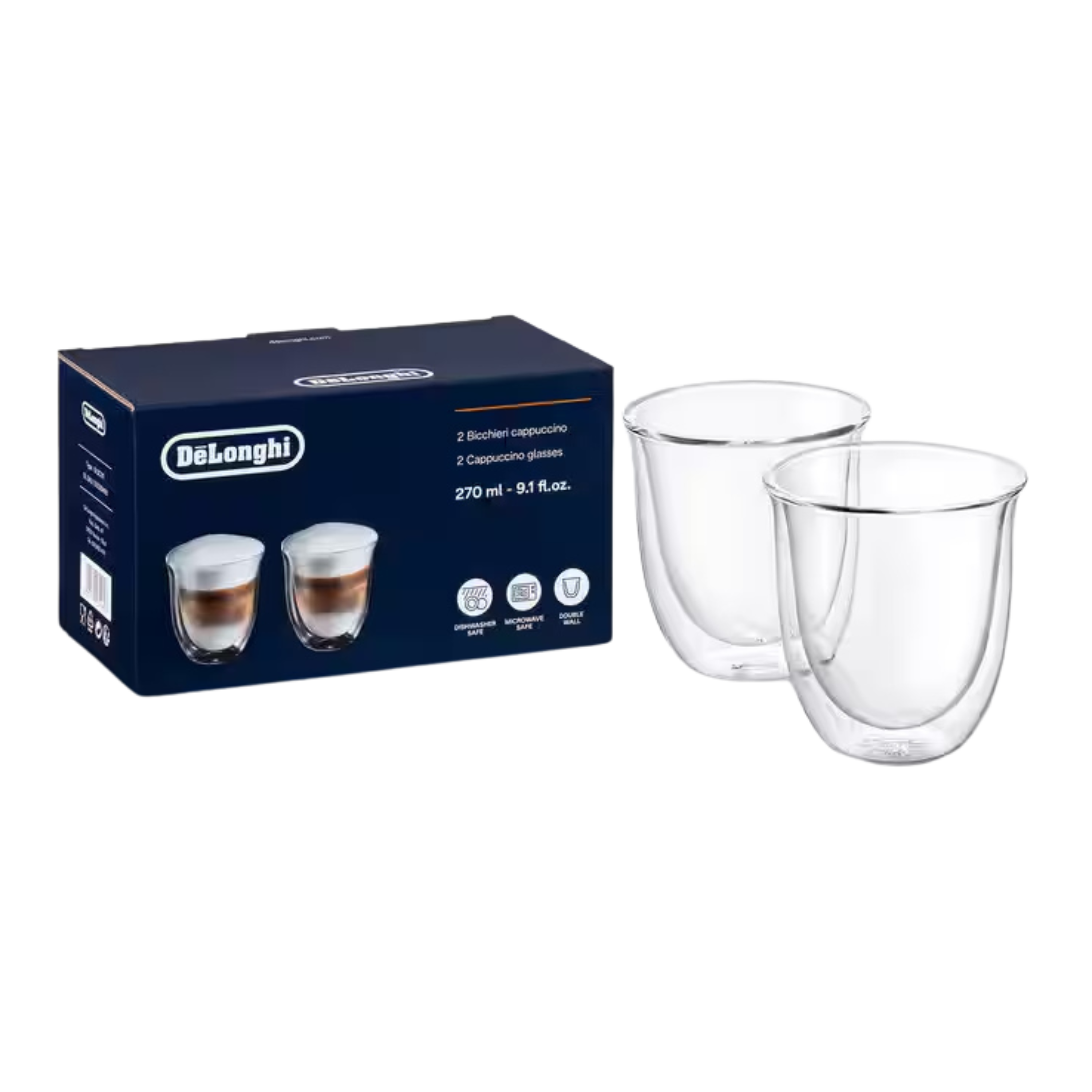 De'Longhi Hand Blown Double Walled Cappuccino Glass Set – Coffee Cabinet